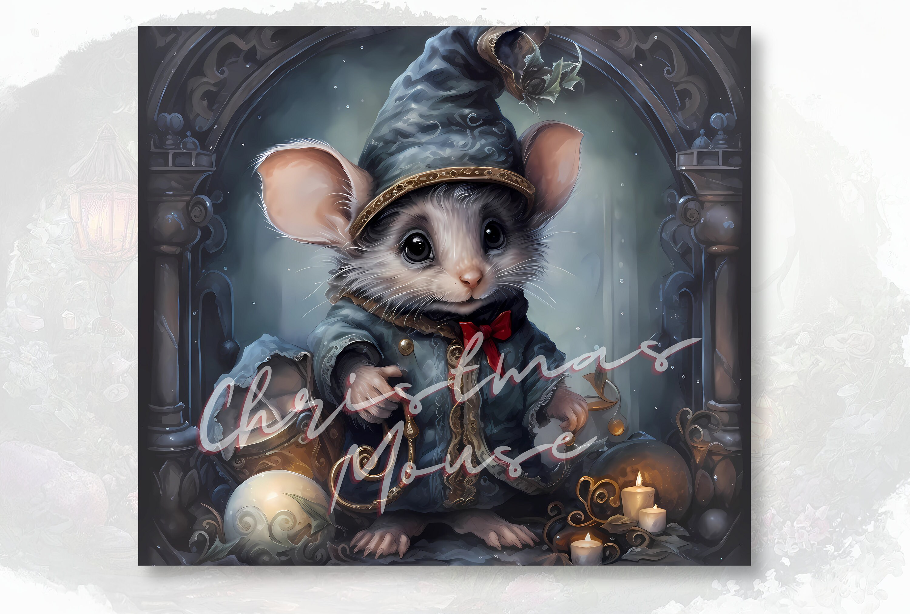 Enchanted Christmas Mouse Watercolor Tumbler Wrap Design / Magical ...