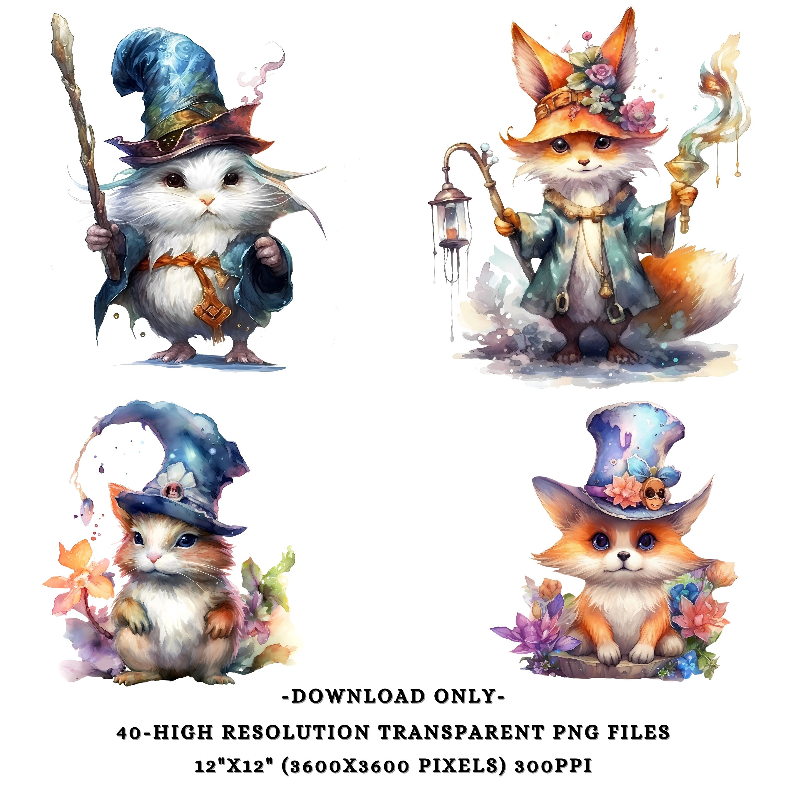 40 PNG Watercolour Cute Magical Animal Clipart Bundle / - Etsy