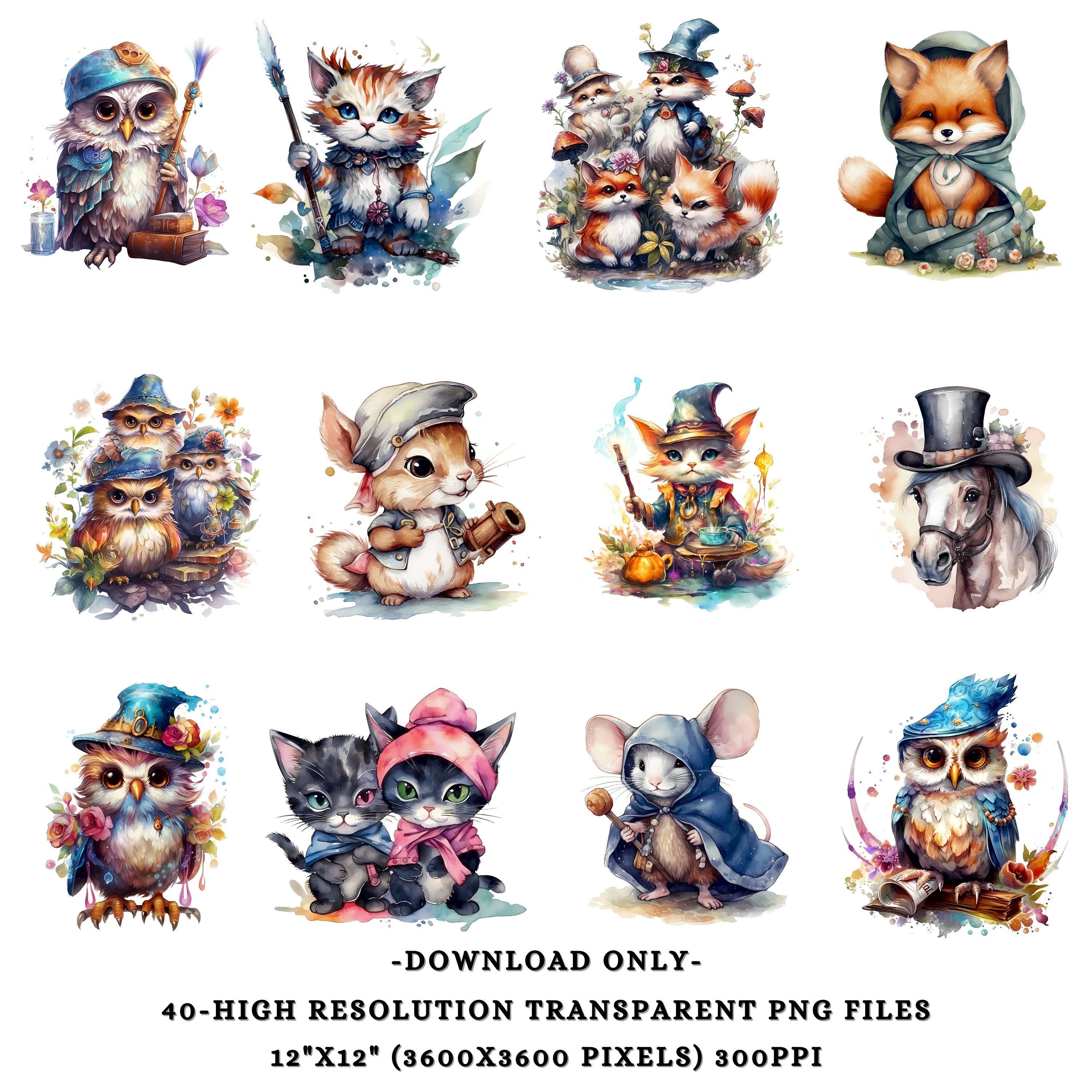 40 PNG Watercolour Cute Magical Animal Clipart Bundle / - Etsy