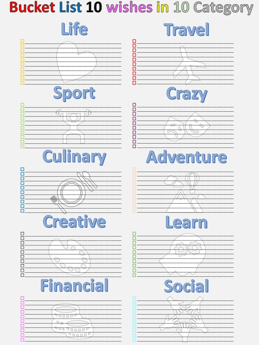 Printable Bucket Lust, Check List, Life Goals Planner, Journal, to Do ...