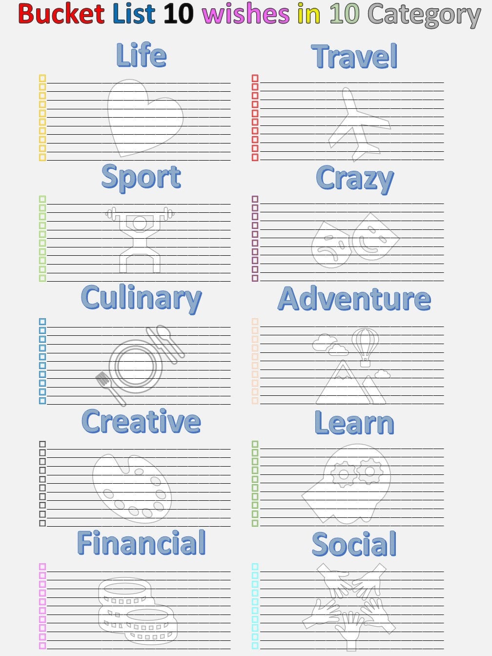 Printable Bucket Lust, Check List, Life Goals Planner, Journal, to Do ...