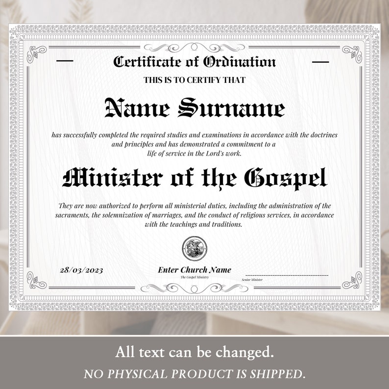 Certificate of Ordination Pastor Ordination Certificates Pastor ...
