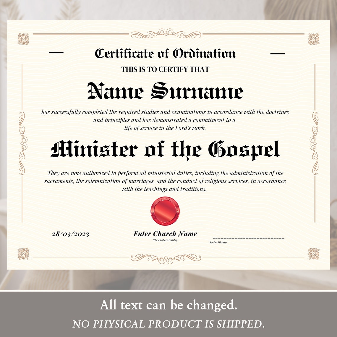 Certificate of Ordination Pastor Ordination Certificates Pastor ...