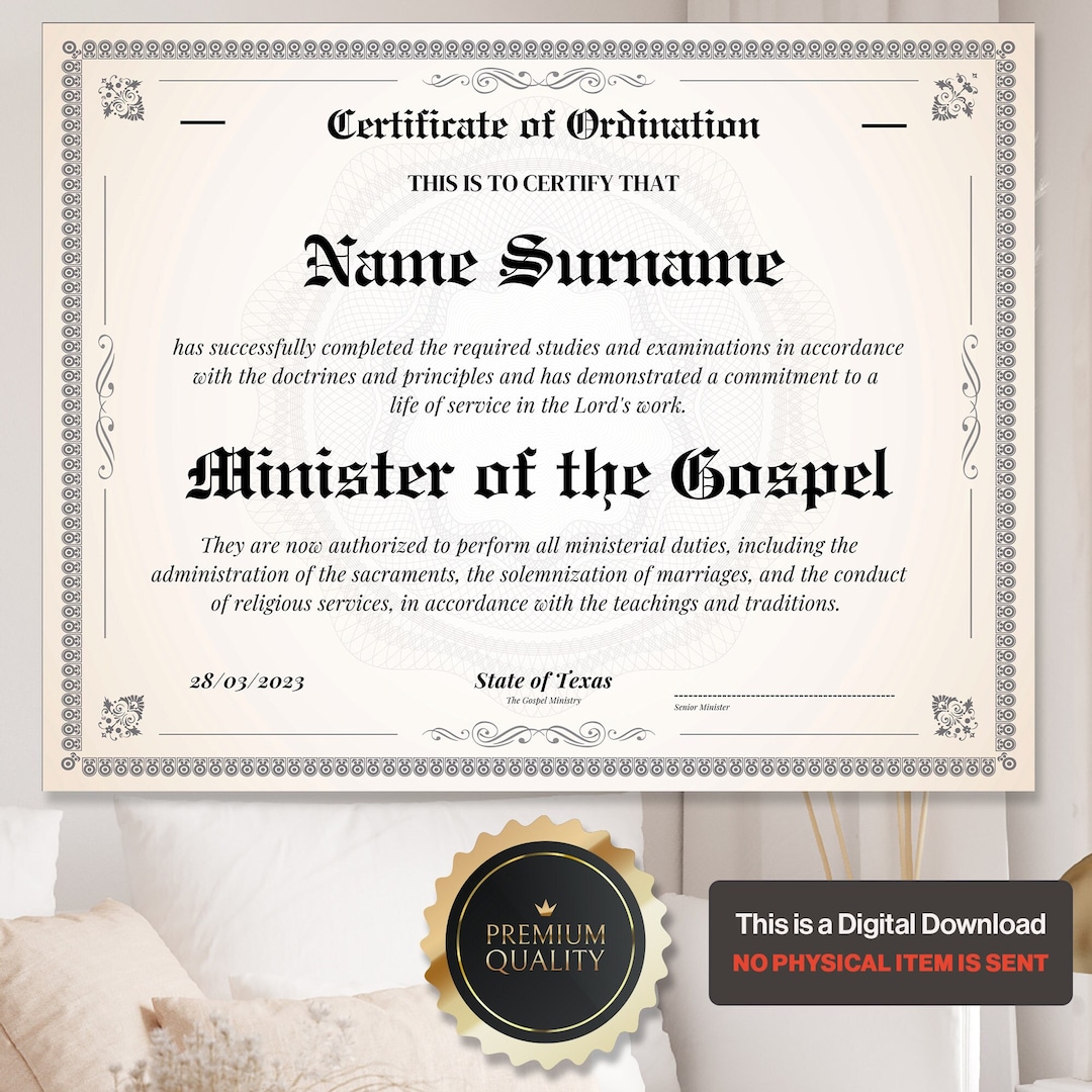 Certificate of Ordination Pastor Ordination Certificates Pastor ...