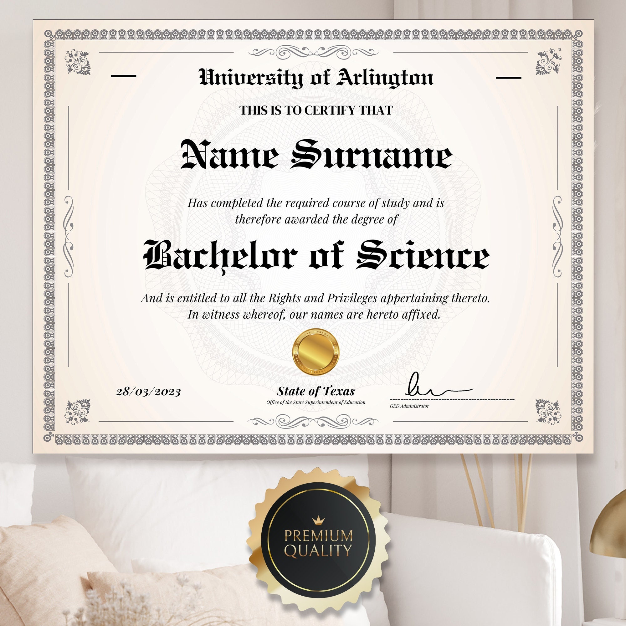 College Diploma Fake GED Diploma Editable High School Diploma Printable ...