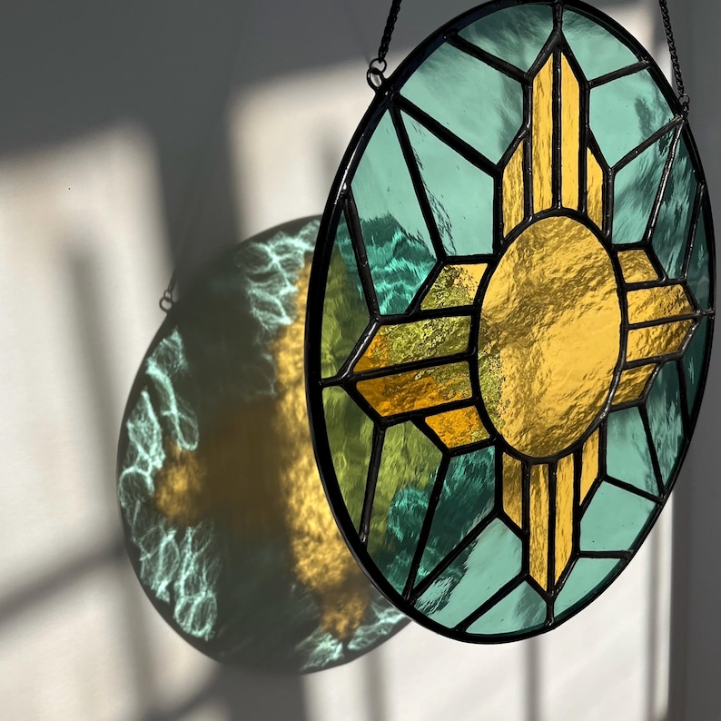 MADE TO ORDER: Zia #2. Stained Glass Suncatcher Zia Symbol New Mexico ...