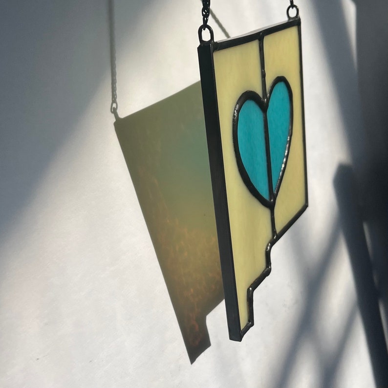 Stained Glass Suncatcher New Mexico 505 New Mexican State Outline Heart ...