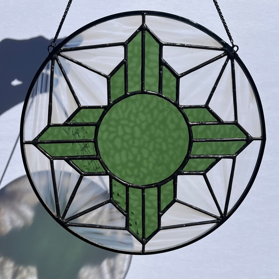 Stained Glass Suncatcher Zia Symbol New Mexico Home Decor Housewarming ...