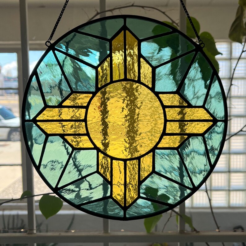 MADE TO ORDER: Zia #2. Stained Glass Suncatcher Zia Symbol New Mexico ...