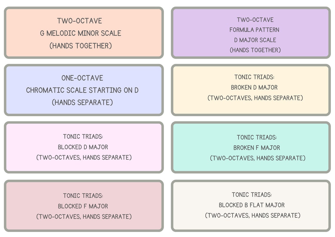 Printable Piano Flashcards- Level 3 Technical Requirements for Royal ...