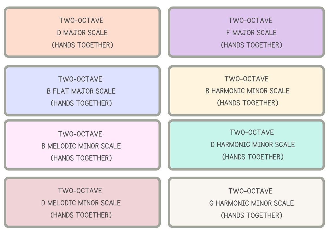 Printable Piano Flashcards- Level 3 Technical Requirements for Royal ...