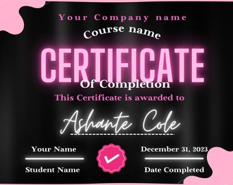 Editable Certificate of Completion Template. Award Template. Printable ...