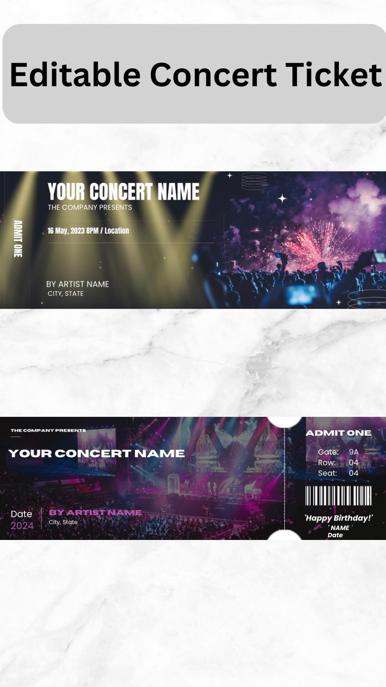 Editable Concert Ticket Template - Etsy