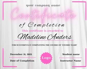 Editable Certificate of Completion Template. Award Template. Printable ...