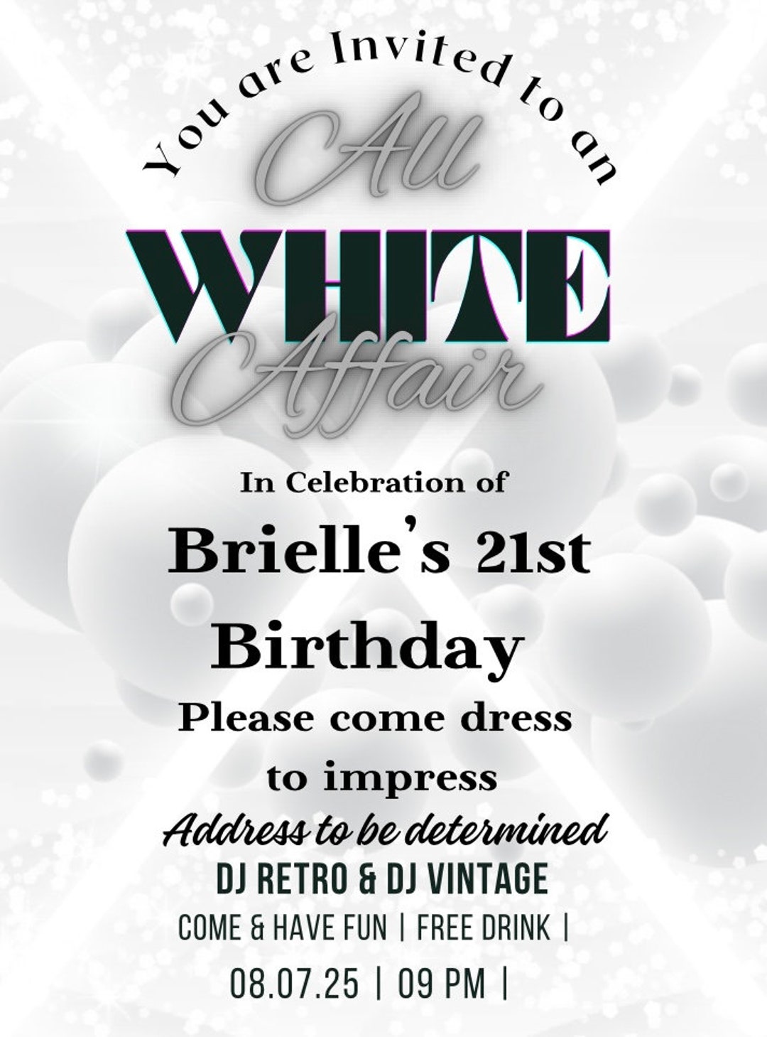 Editable All White Party Flyer Template - Etsy