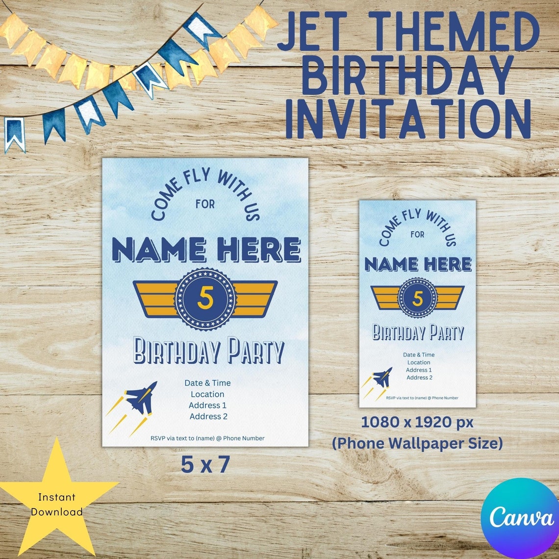 Jet Birthday Party Invitation Editable Template Aviation Airplane Party ...
