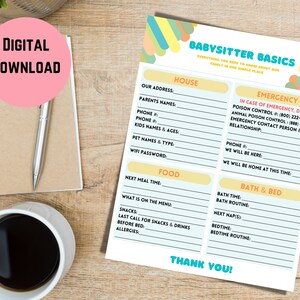 Babysitter Basics Checklist Babysitting Emergency Contacts - Etsy