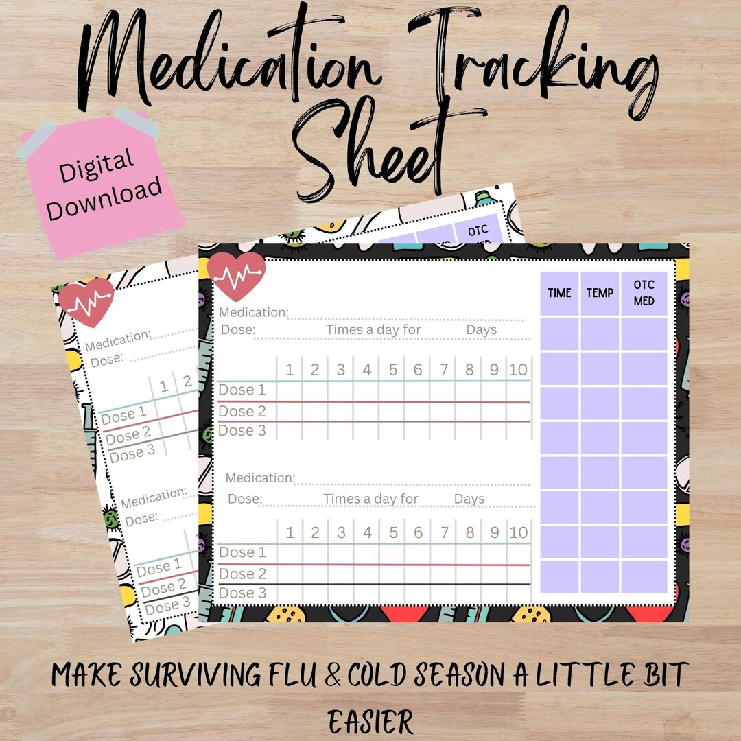 Medication Fever Tracking Sheet Checklist Prescription and Over the ...
