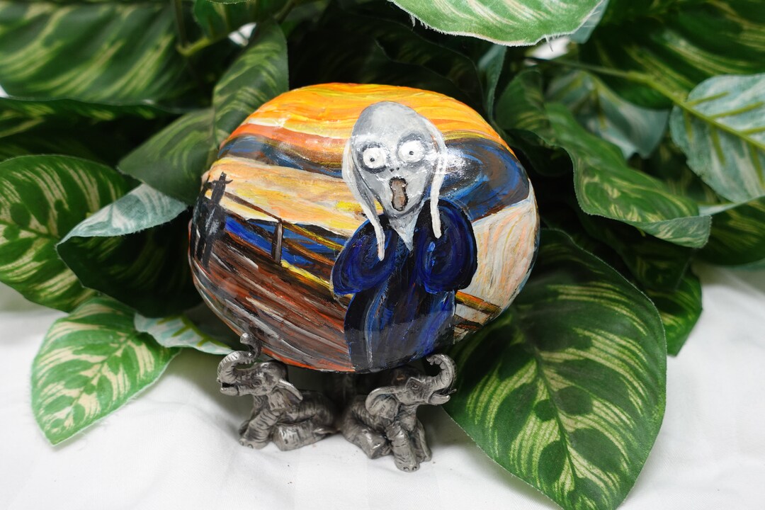Rock Painting of the Scream One One Side and Blue Lady on Back Side ...