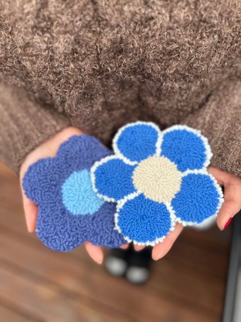 Handmade Punch Needle Mug Rug Cup Coaster Flowers - Etsy