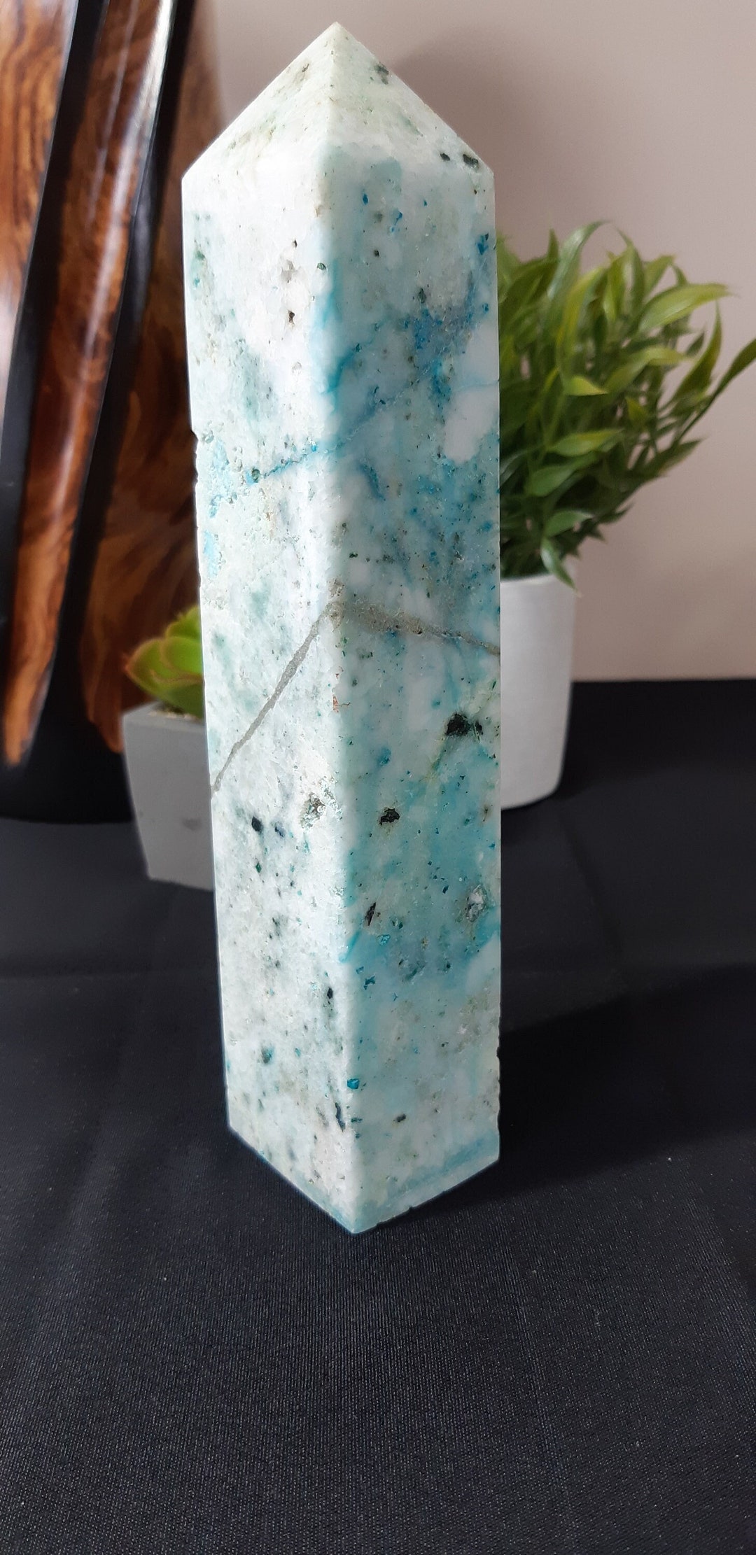 An Extra Large Natural Phoenix / Chrysocolla Crystal Tower With Druzy ...