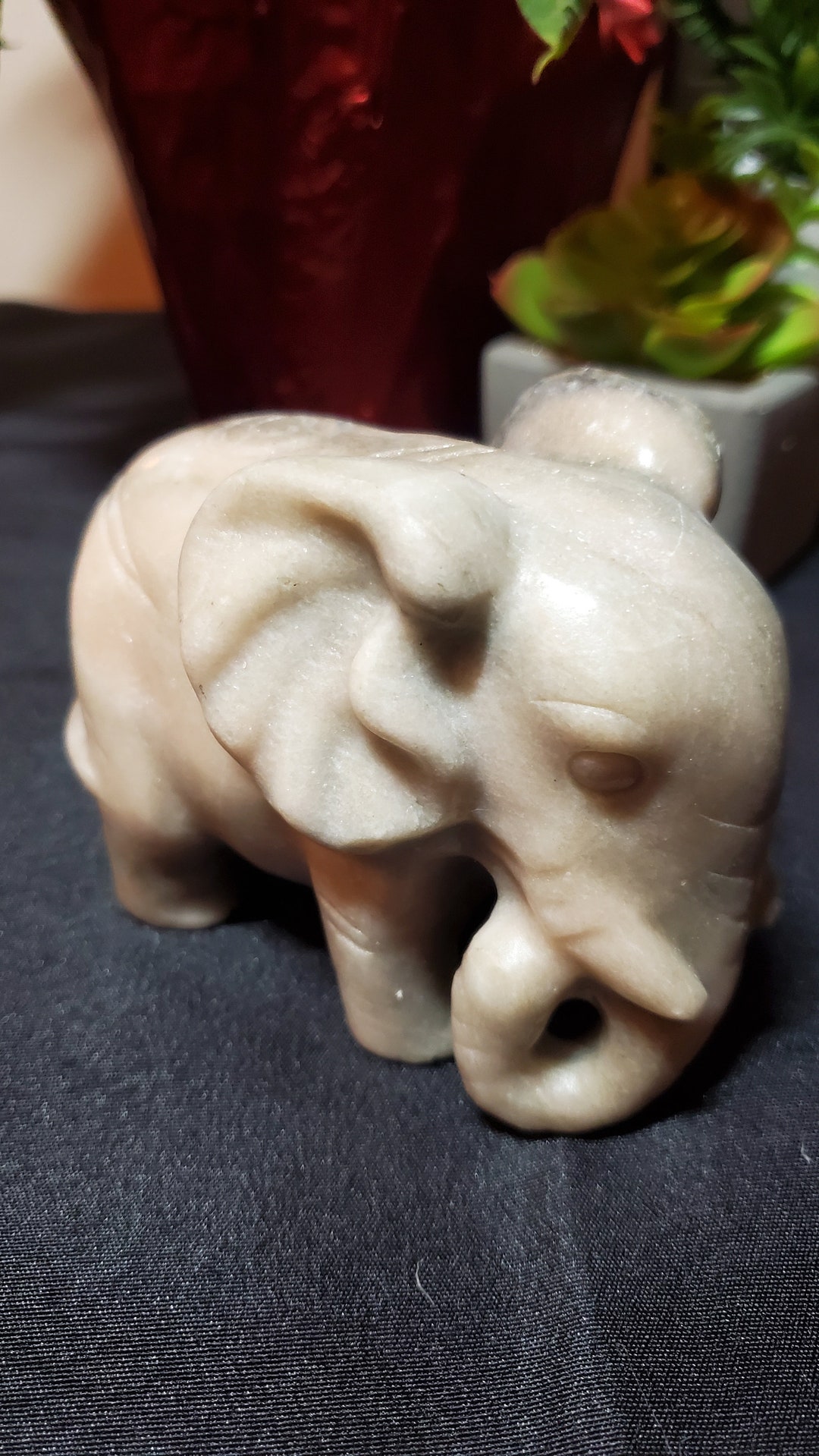 An Exquisite Large Grey With Peach Calcite Elephant Crystal Carving ...