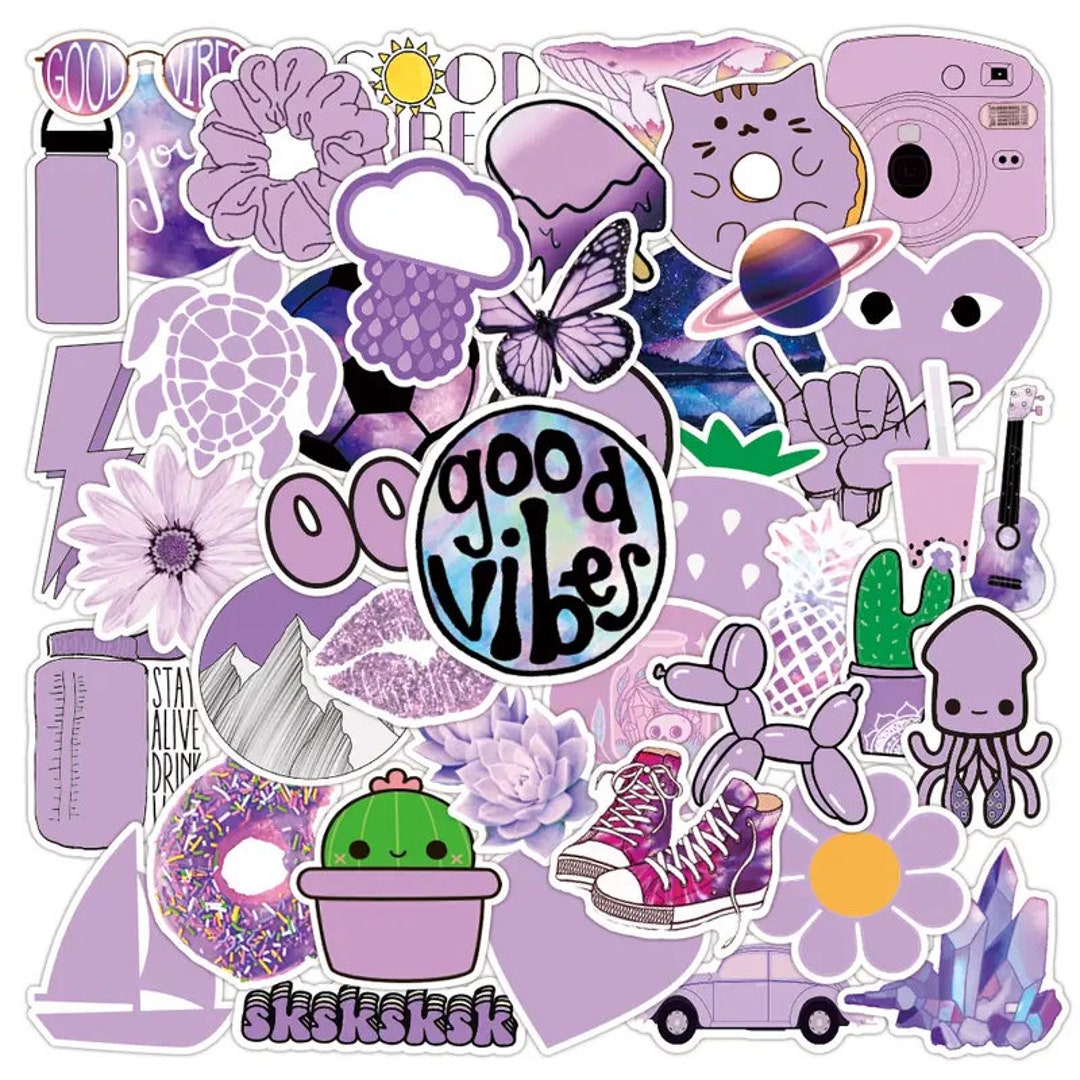 50 Purple Sticker Pack Waterproof Cute Stickers water - Etsy