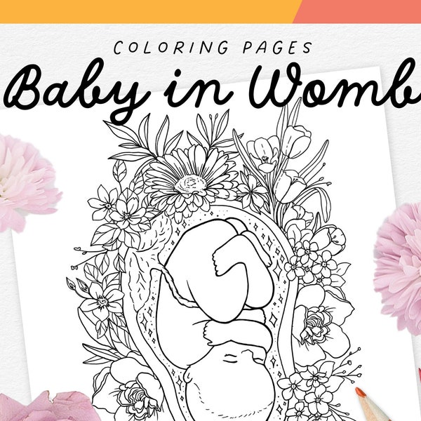 Pregnancy Coloring Page DIGITAL DOWNLOAD Birth Art, Adult Coloring ...