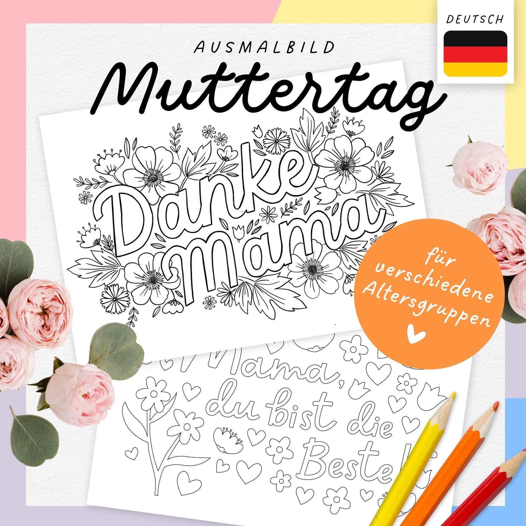 Muttertag Ausmalbild Vorlage | Muttertagsaktivität Für Kinder | Danke ...