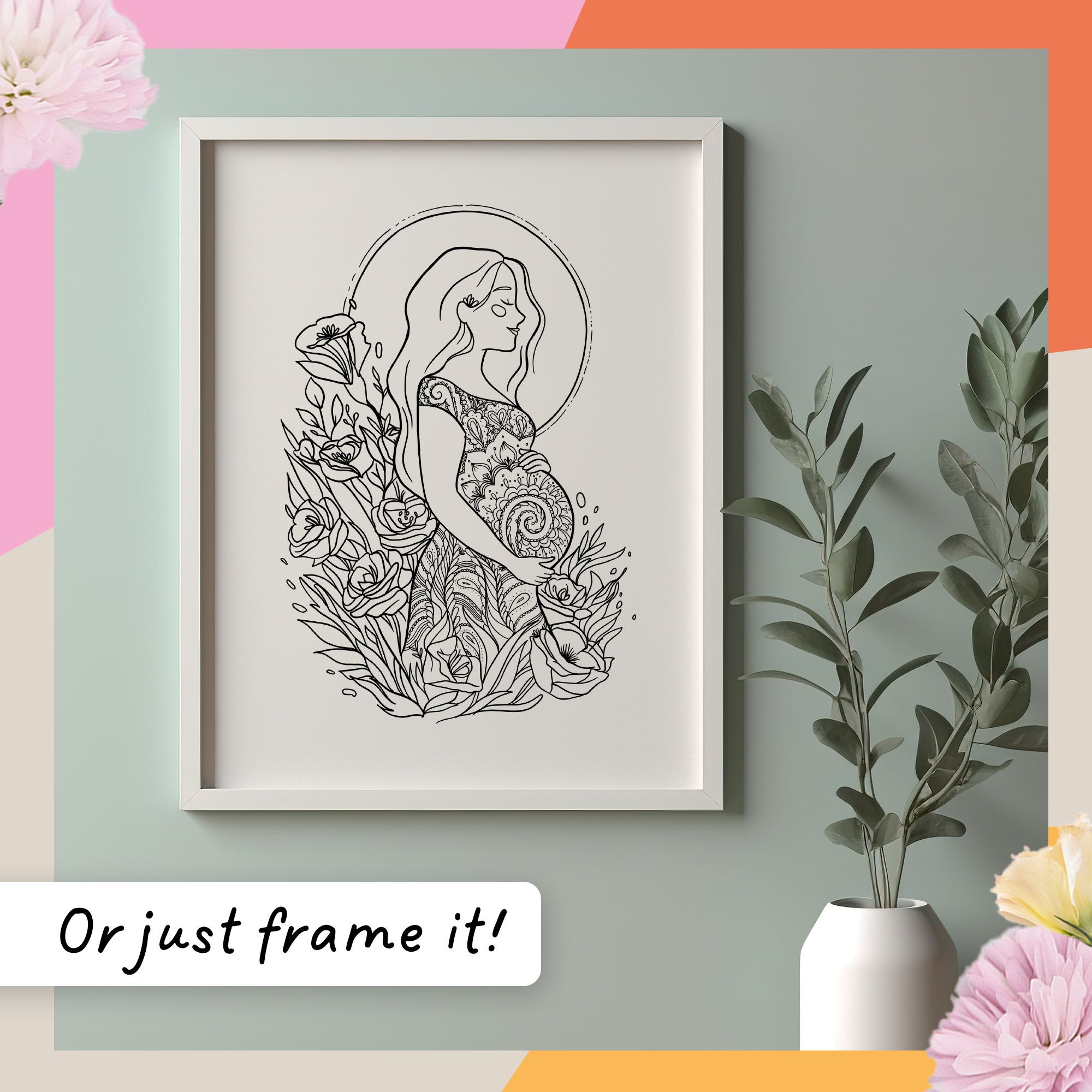 Pregnancy Coloring Pages Bundle Birth Womb Art Doula & Midwife Positive ...