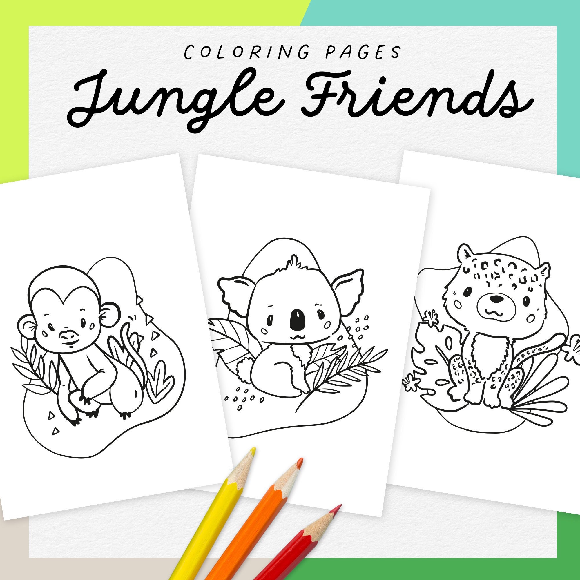 Cute Jungle Animal Coloring Pages for Kids and Adults | Birthday Party ...