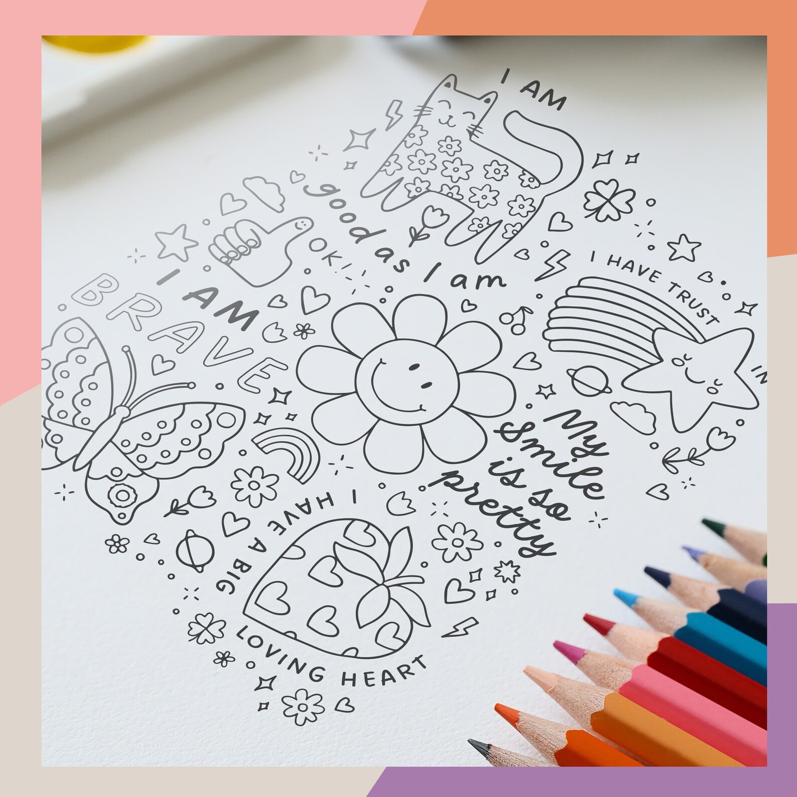 Positive Affirmations Coloring Page for Kids & Adults Fun Activity for ...