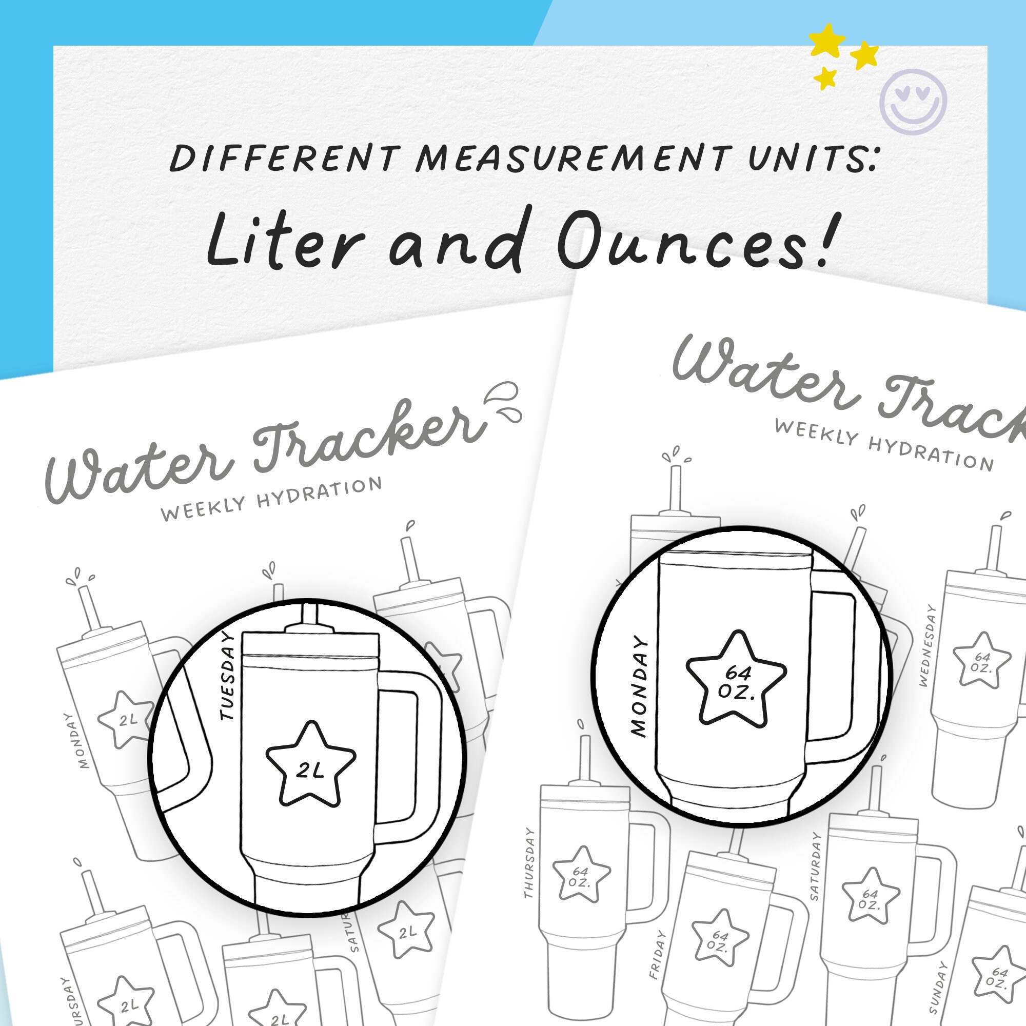 Cute Water Tracker for Bullet Journals | Hydration Tracker | Drink ...
