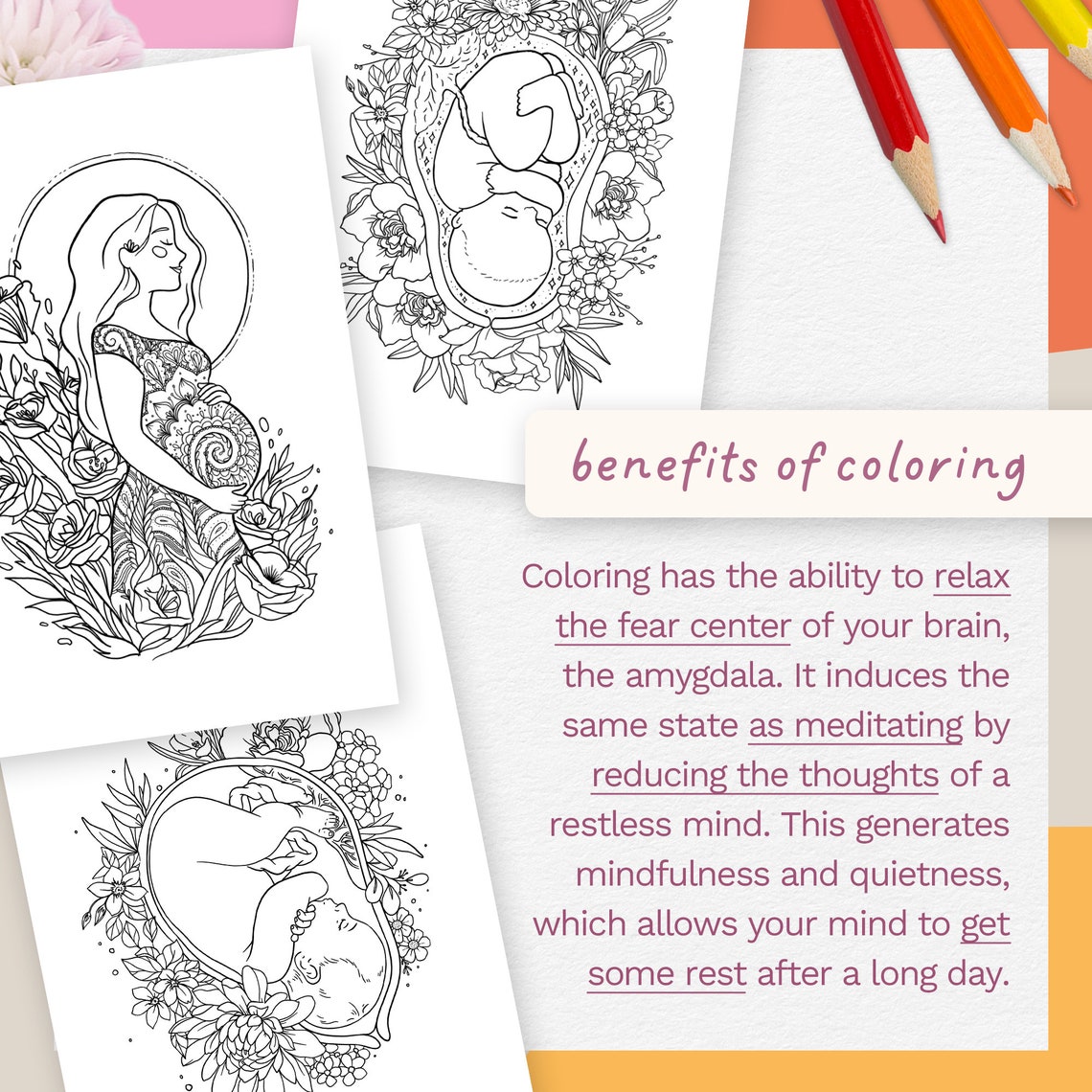 Pregnancy Coloring Pages Bundle Birth Womb Art Doula & Midwife Positive ...