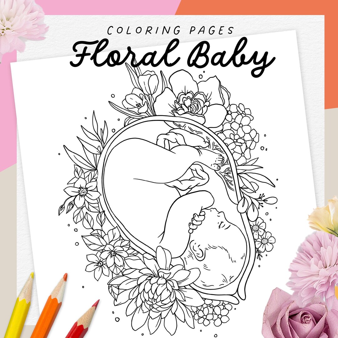 Floral Baby in Womb Coloring Page Positive Pregnancy and Birth Art ...