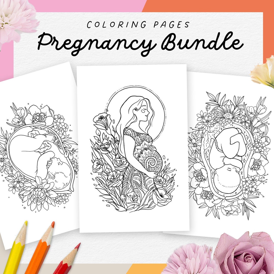 Pregnancy Coloring Pages Bundle Birth Womb Art Doula & Midwife Positive ...