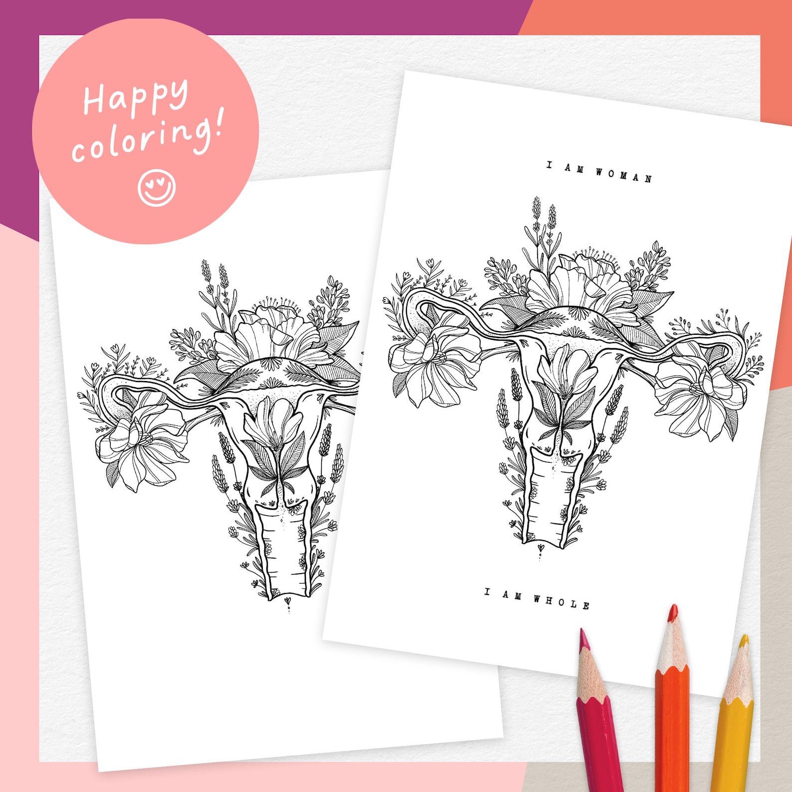 Floral Uterus Coloring Pages for Adults Ausmalbild Für Hebamme Oder ...