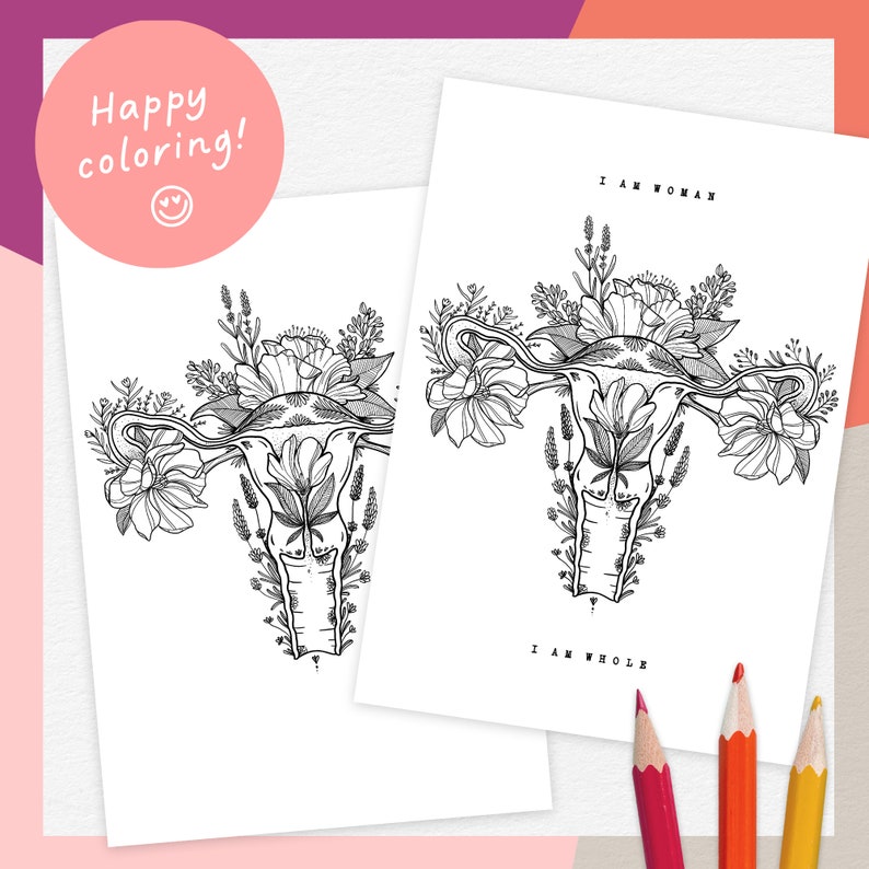 Floral Uterus Coloring Pages for Adults | Ausmalbild Für Hebamme Oder ...