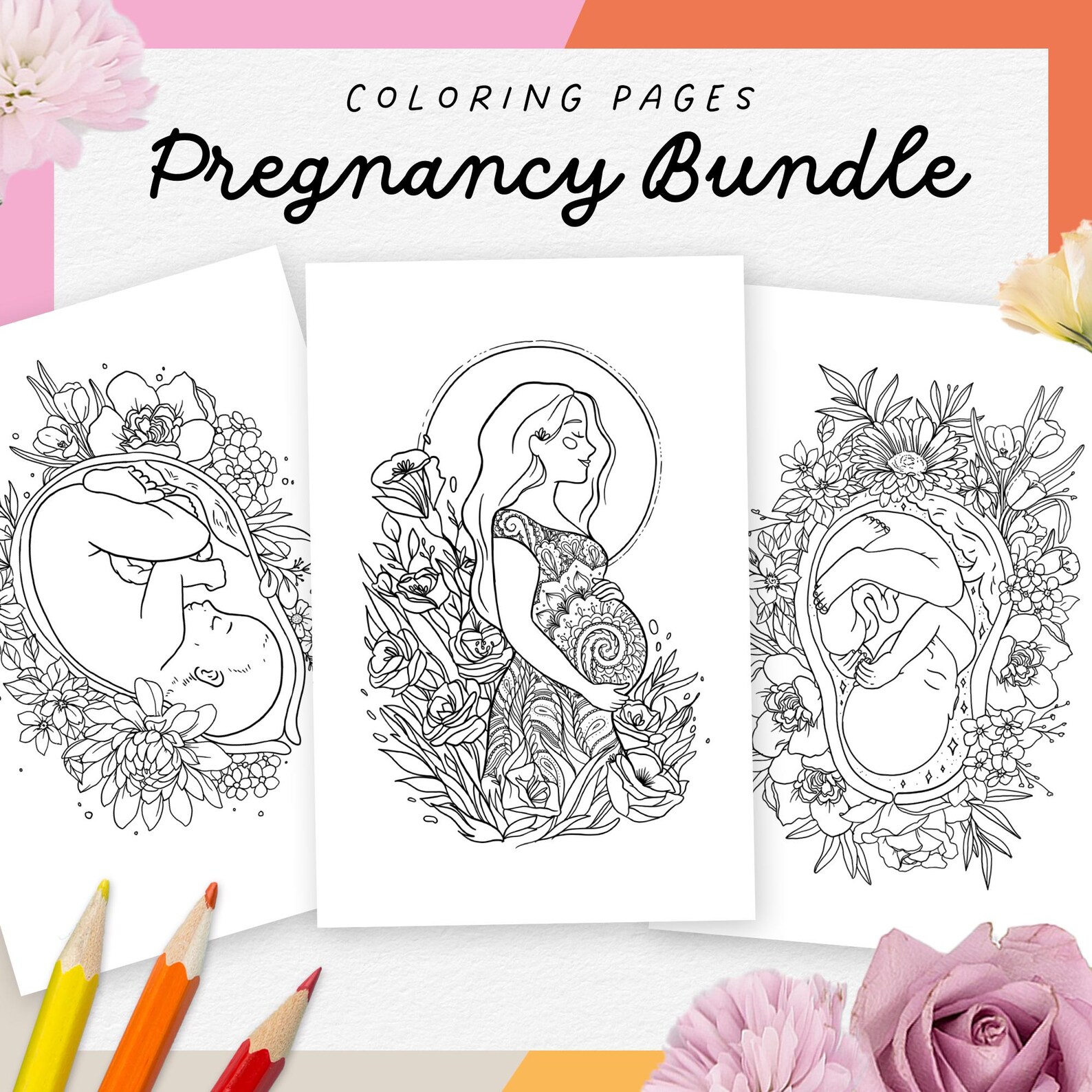 Pregnancy Coloring Pages Bundle | Birth Womb Art | Doula & Midwife ...