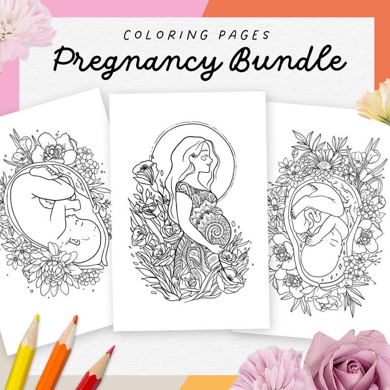 Pregnancy Coloring Pages | Birth Art, Womb Designs (PDF) - Etsy