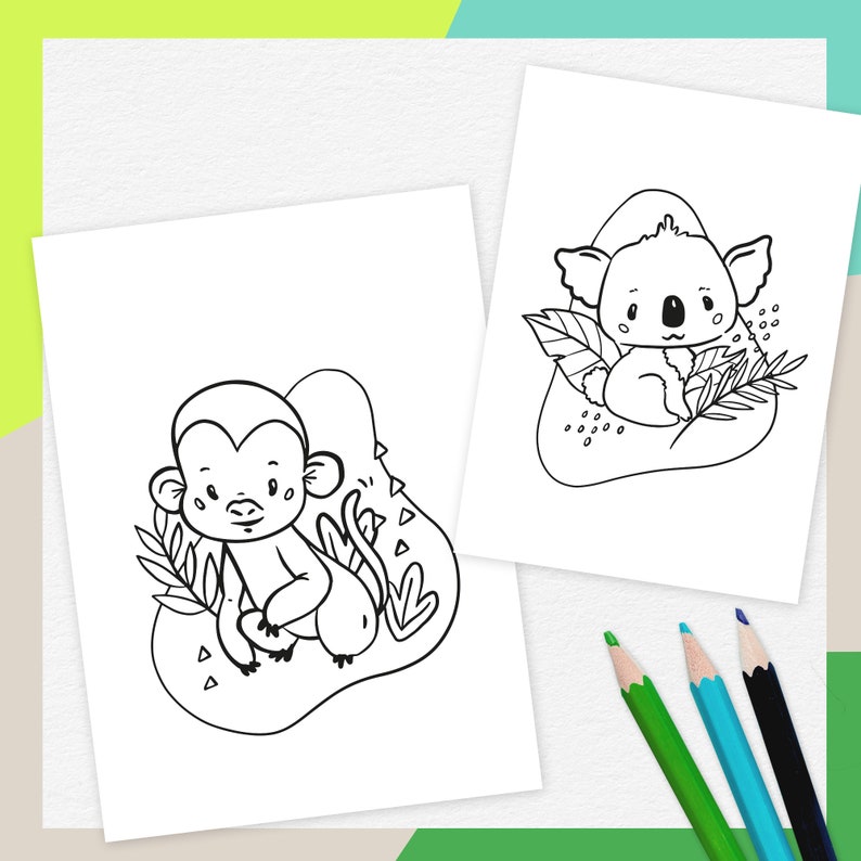 Cute Jungle Animal Coloring Pages for Kids and Adults | Birthday Party ...