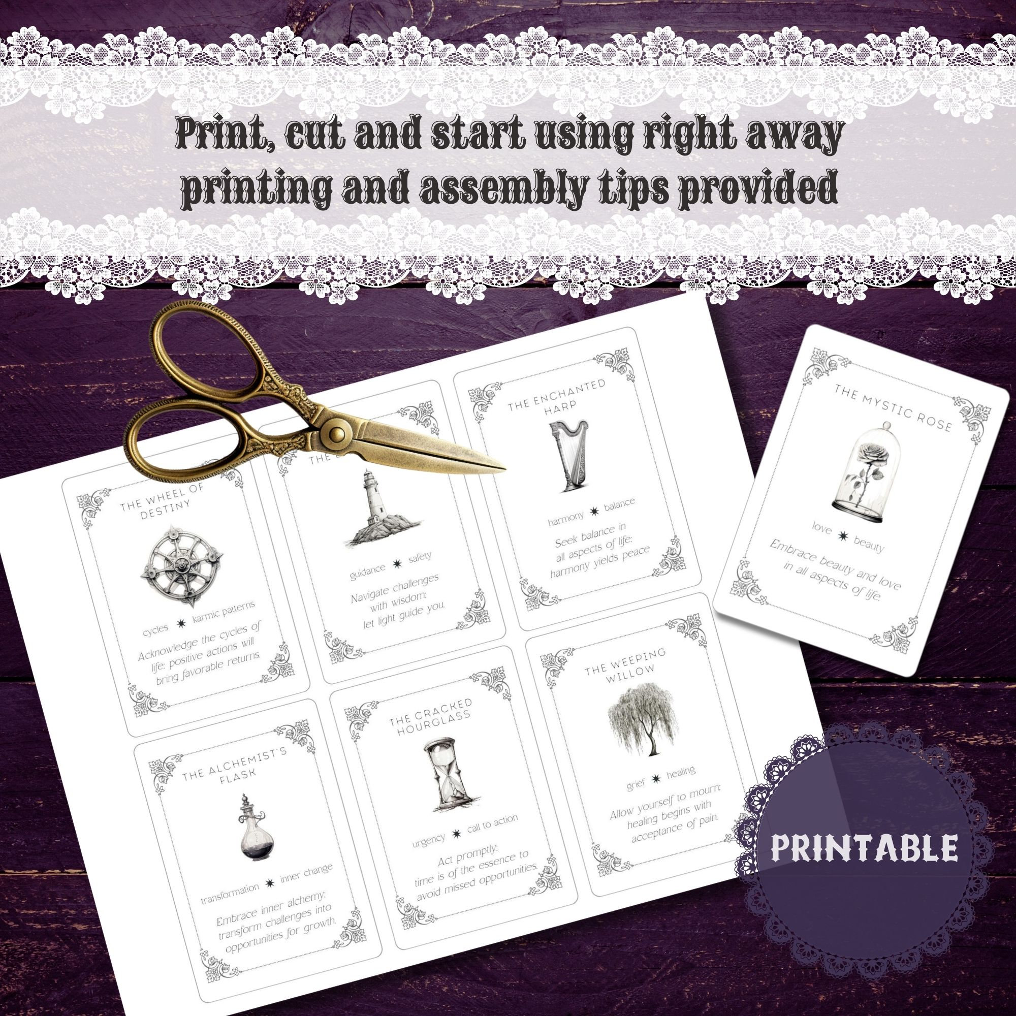 Gypsy Fortune Teller Cards, Mystical Oracle Deck, Printable, Minimalist ...