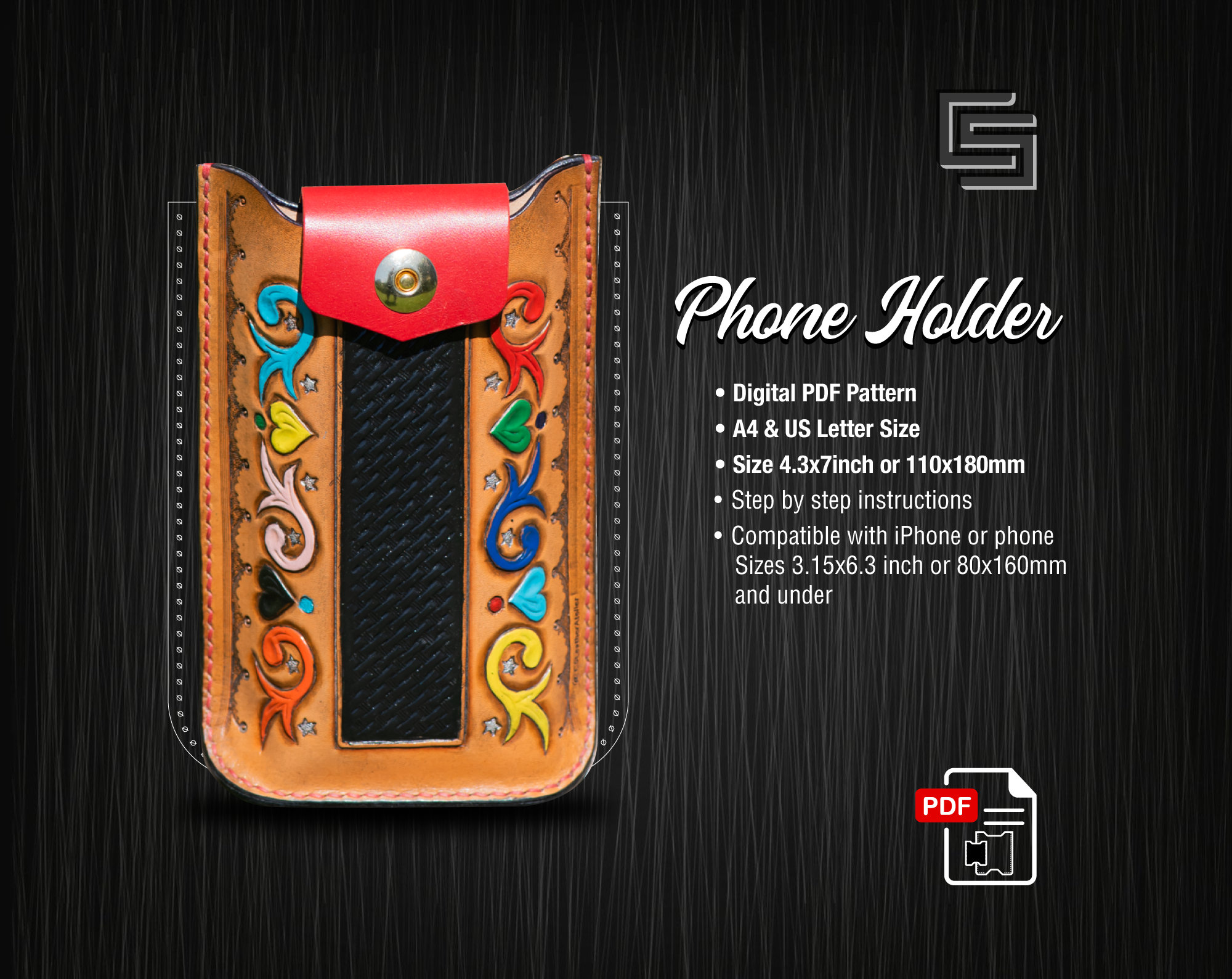 Leather Phone Case Digital PDF Pattern With Tooling Pattern | Crossbody ...