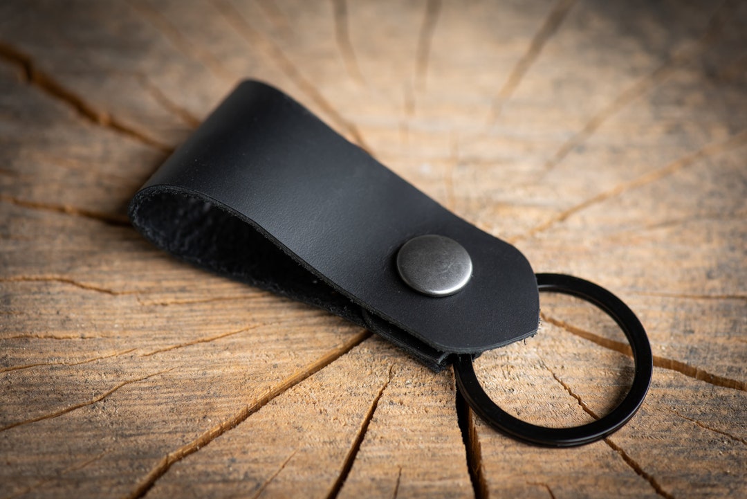 Leather Keychain With Snap Button Belt Loop Gift for Him Gift for Her ...