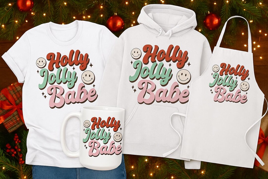 Holly Jolly Babe Retro Christmas PNG | Groovy Christmas Smiley Face ...