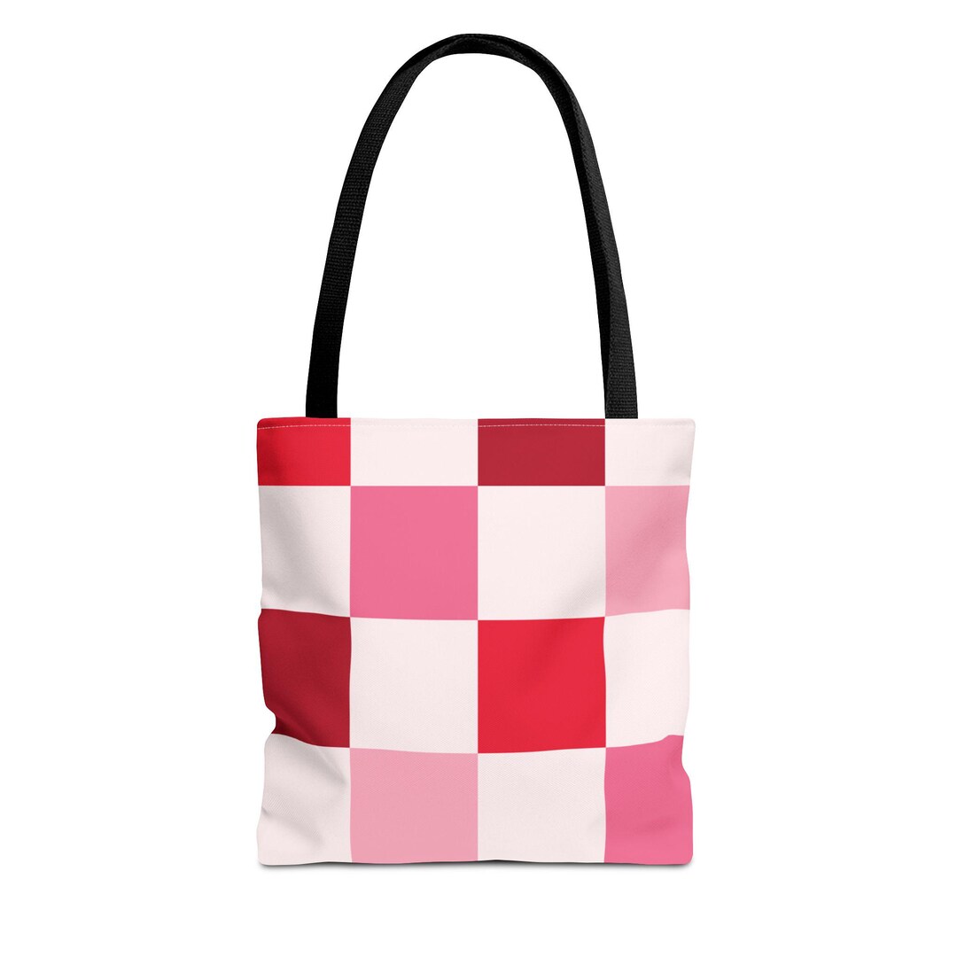 Pink Red Checkerboard Tote Bag | Plaid Pattern, All-over Print - Etsy