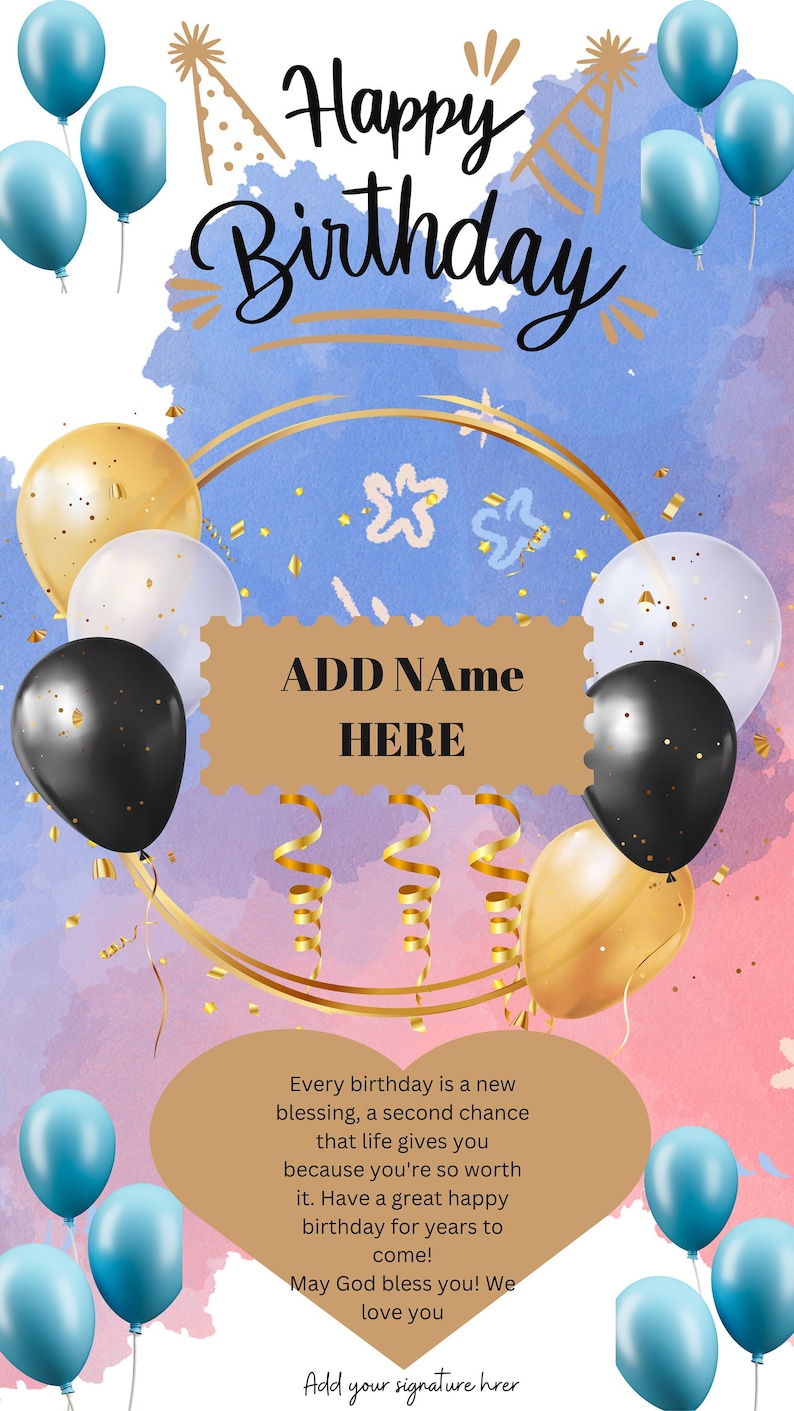 Editable Digital Happy Birthday Card Template - Etsy