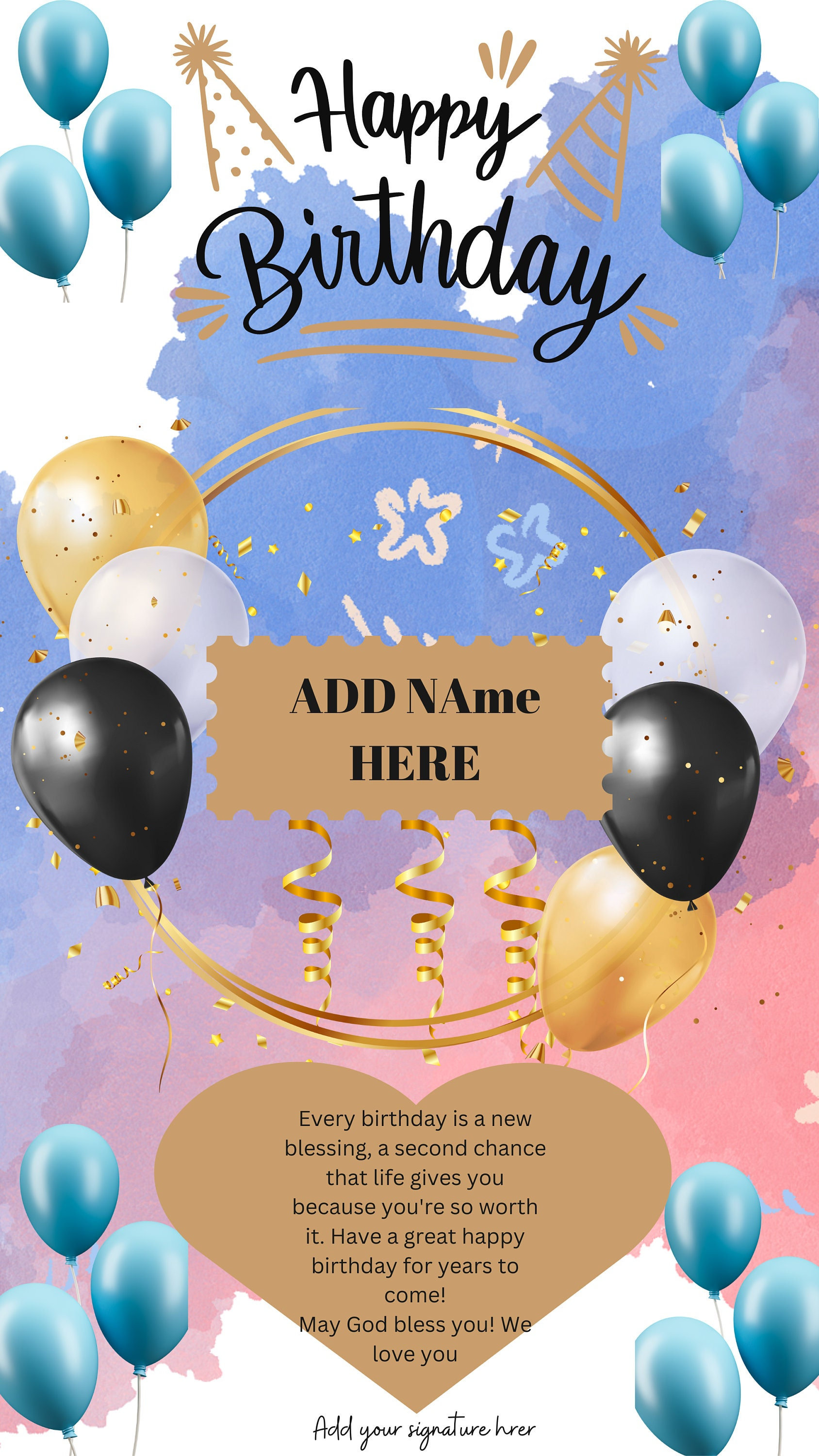 Editable Digital Happy Birthday Card Template - Etsy