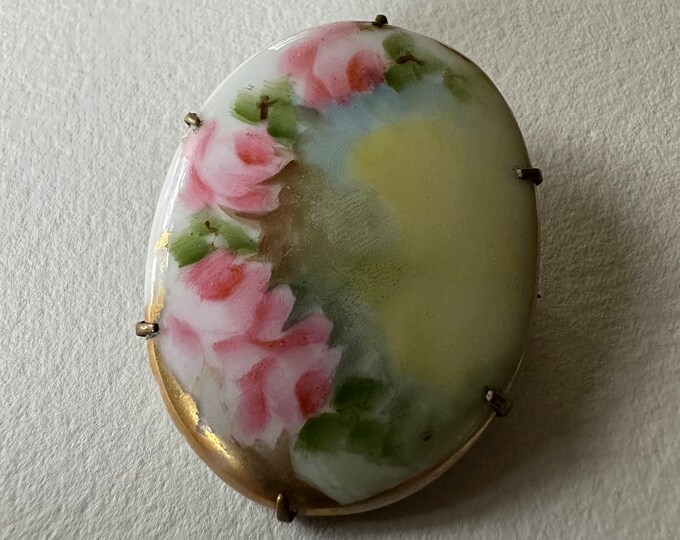 Antique Porcelain Brooch Hand Painted Pink Roses Circa 1900's, Vintage ...