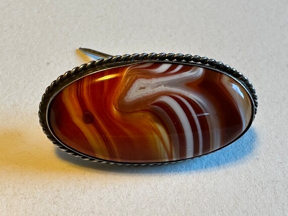 Antique Agate Sterling Silver Brooch or Pendant - Gem